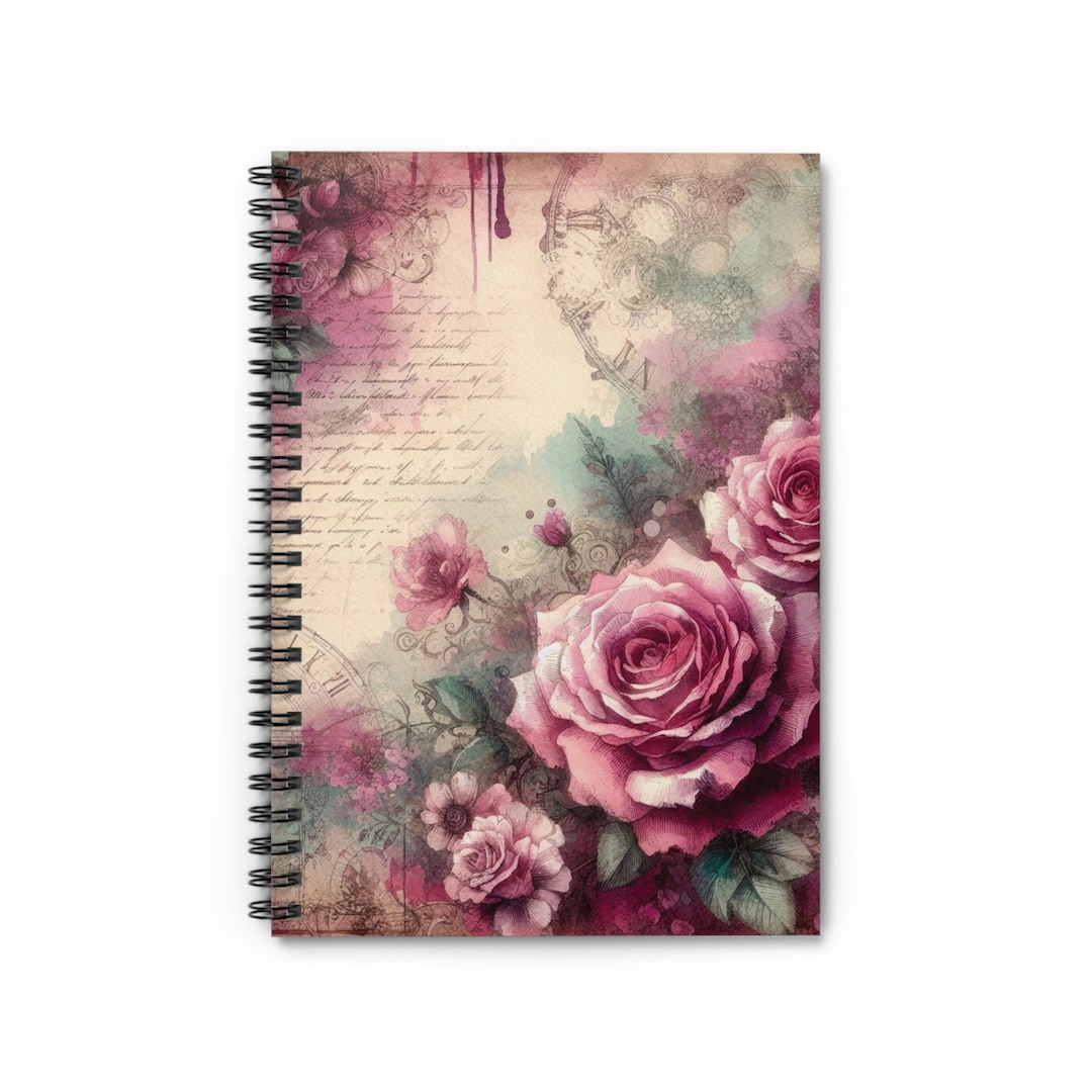 Vintage Floral Roses Notebook, Spiral Notebook W/ Ruled Lines, 6 X 8 ...
