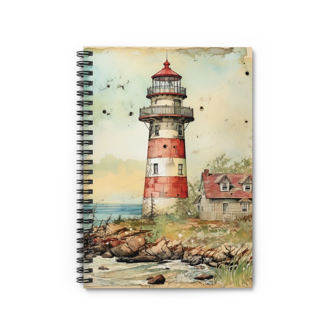 Lighthouse Coastline Landscape Nautical Notebook, Spiral Notebook W ...