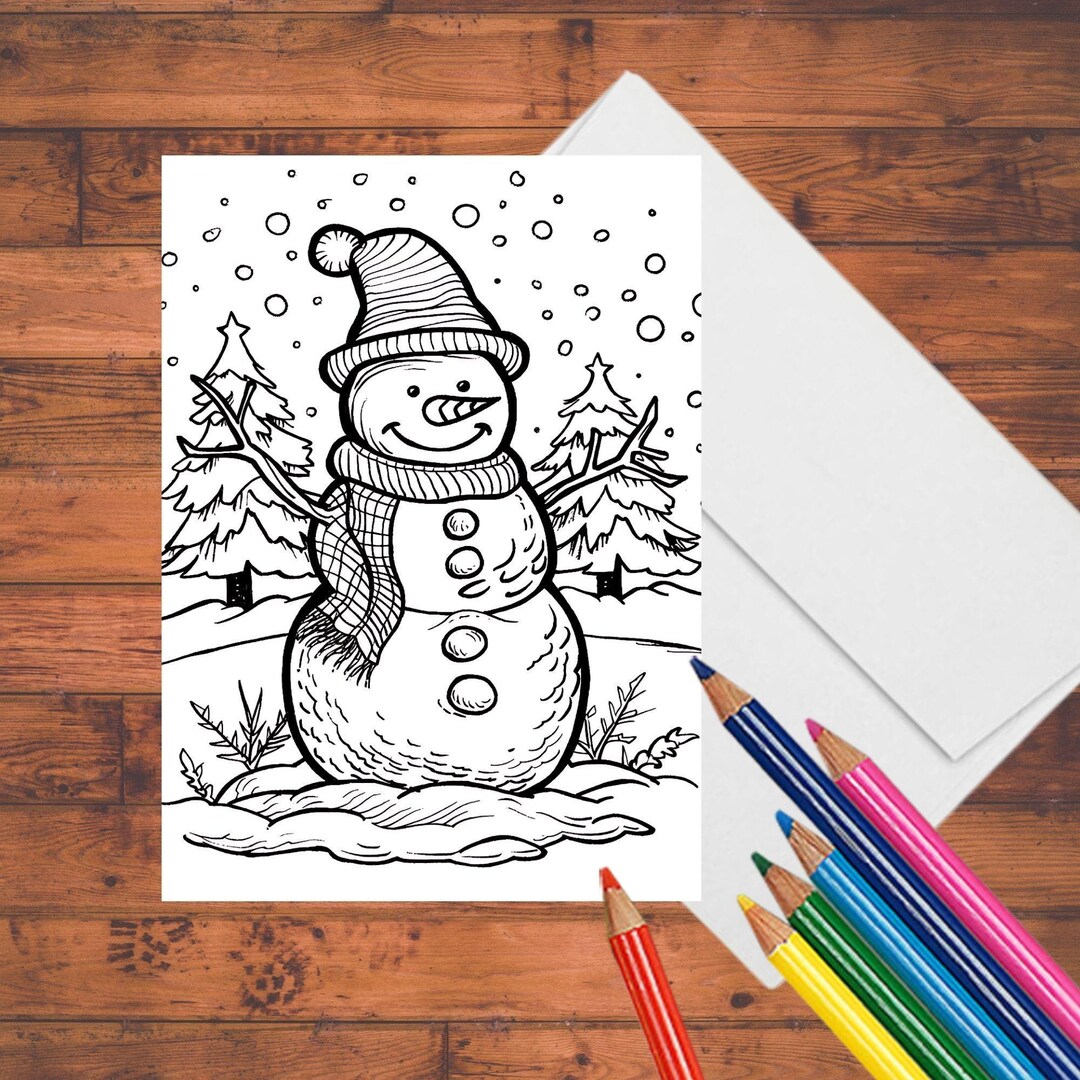 Winter Snowman Coloring Cards: DIY 5 X 7 Greeting Card Kit A7 With ...