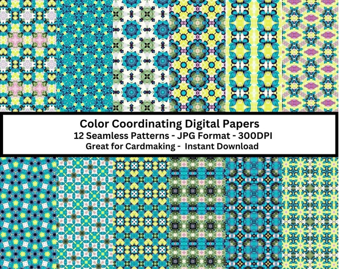 Color Coordinating Digital Papers, Turquoise Abstract Seamless Papers ...