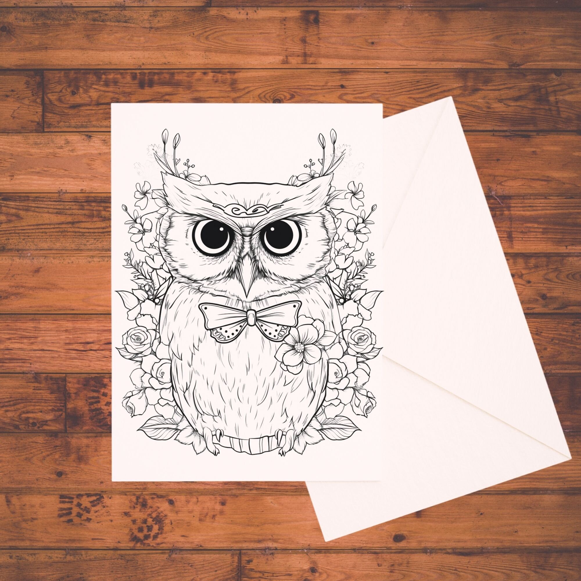 Woodland Owl Coloring Cards Set: DIY Greeting Card Kit With Envelopes ...