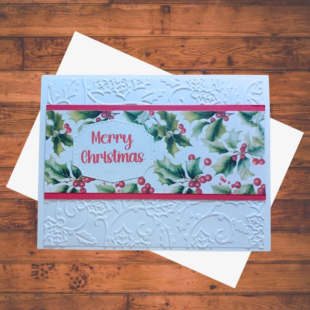 Embossed Holly Berry Christmas Card Kit: A2 DIY Blank Note Cards With ...