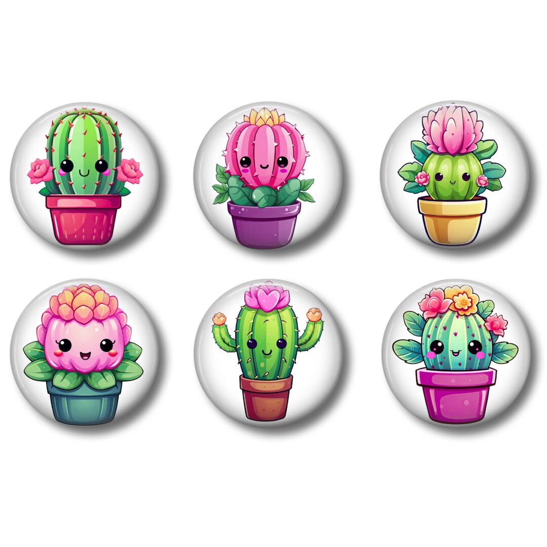 1-1/2" Cute Kawaii Cactus Magnets, Refrigerator Magnets, Desert ...