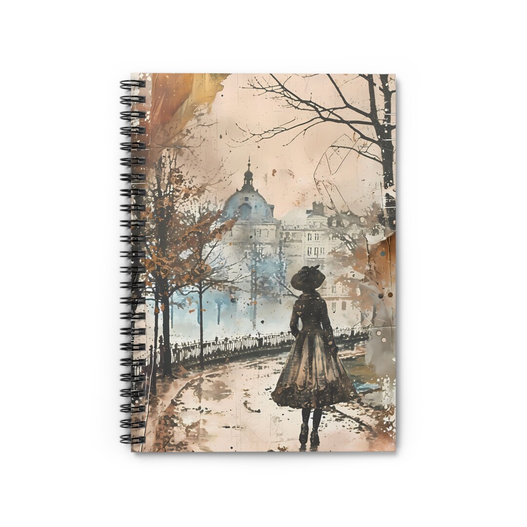 Watercolor Girl Walking in Paris Notebook, Vintage Victorian Lady ...