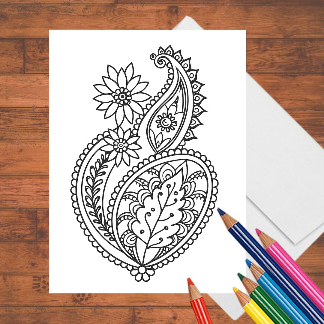 Paisley Coloring Cards: Handmade Adult Stationery Set, 5 X 7 With ...