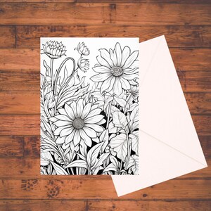 Floral Coloring Cards Set: Garden Flowers DIY Greeting Cards Kit With ...