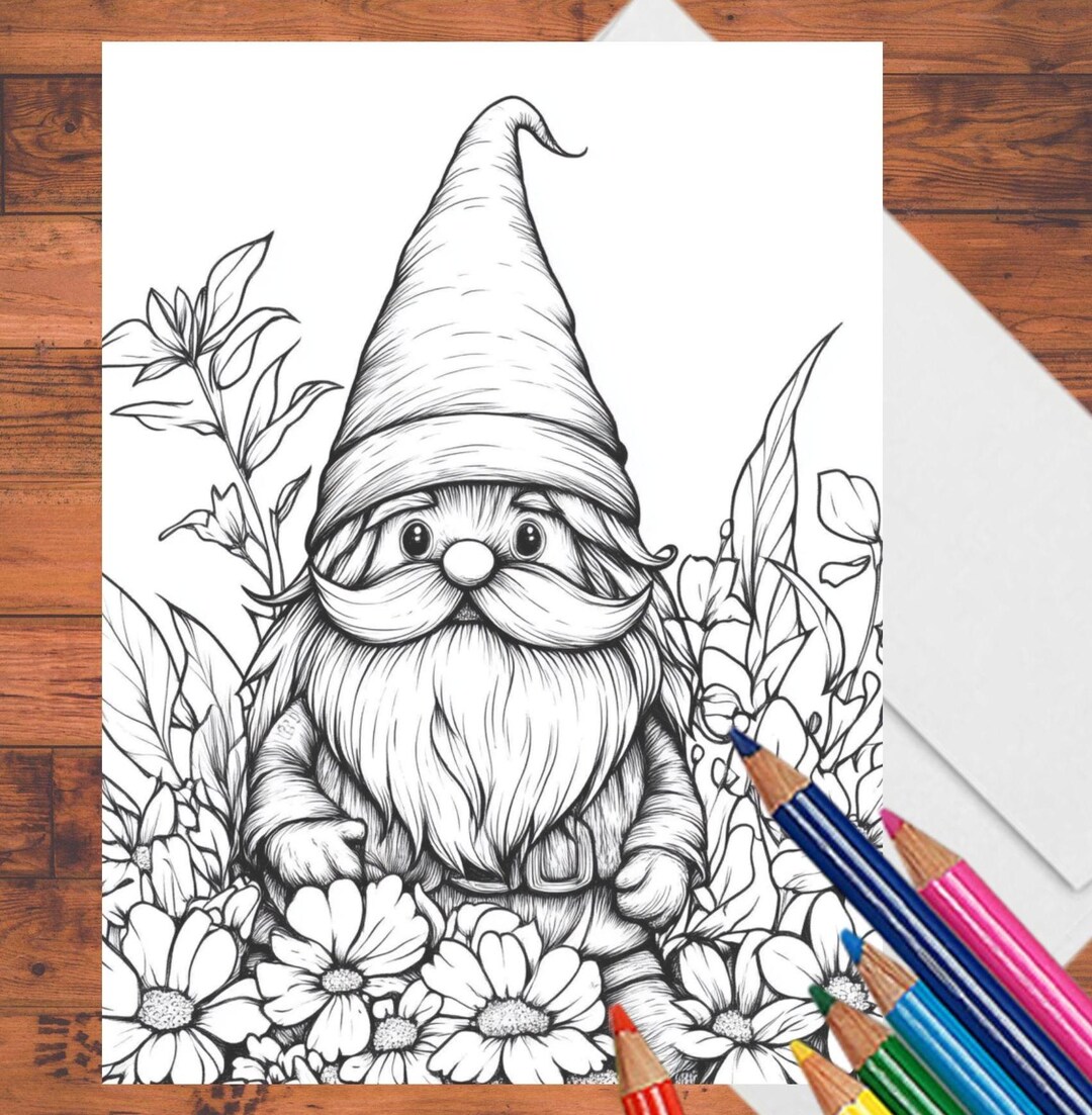 Garden Gnomes Coloring Cards: DIY Handmade Stationery Set With ...