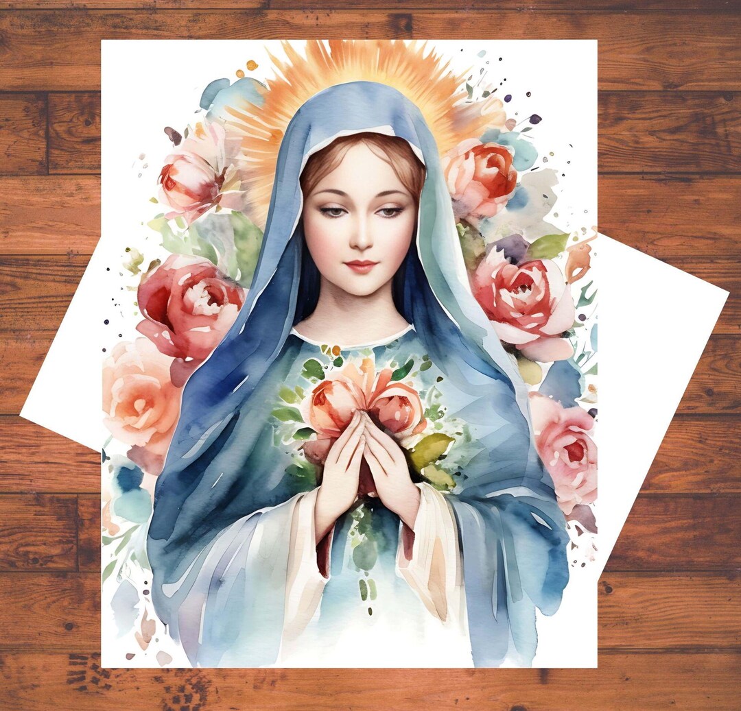 Virgin Mary Blank Greeting Card Set: Catholic Blank A2 Note Cards With ...