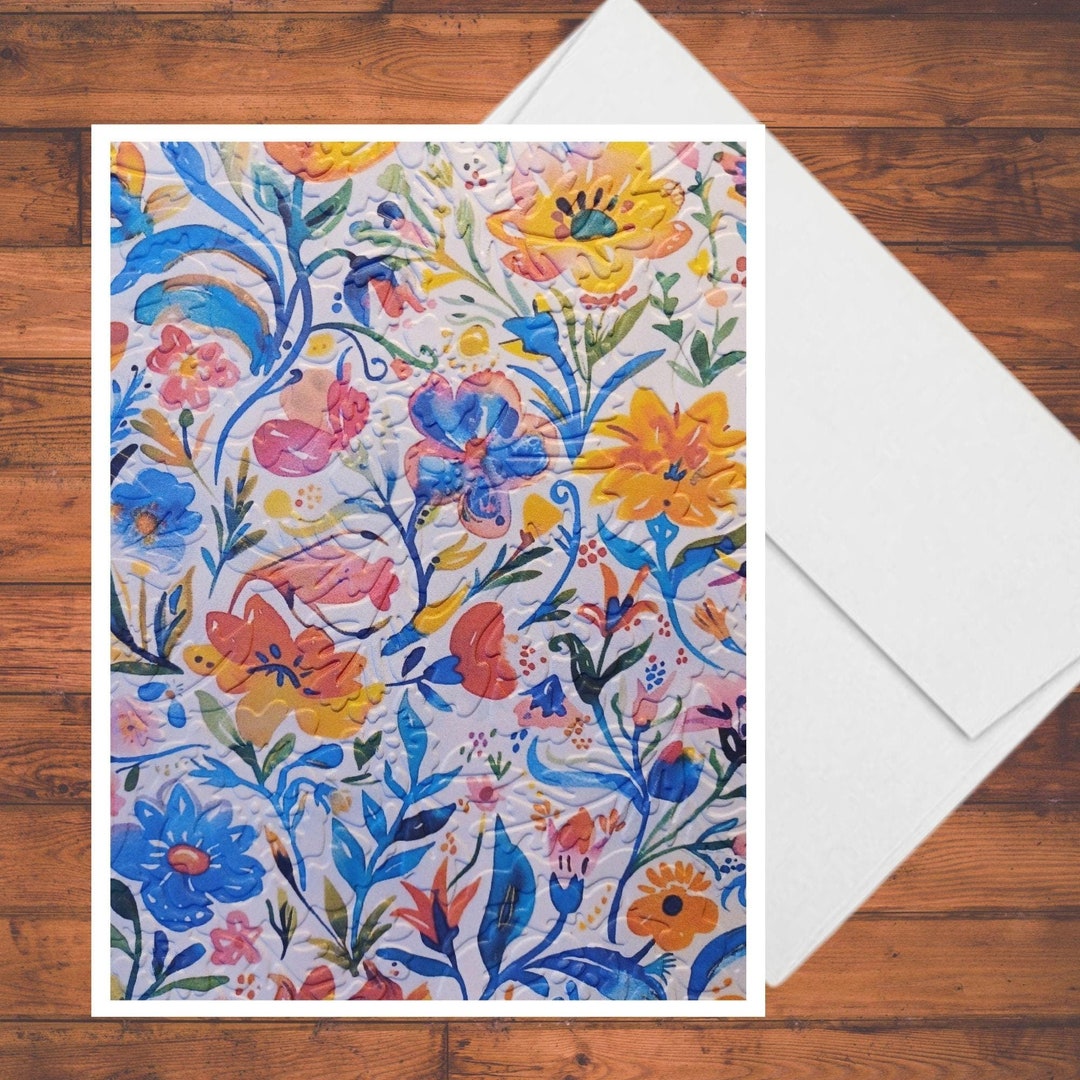 Colorful Floral Embossed Handmade Cards, Set of 6 A2 Blank Notecards W ...