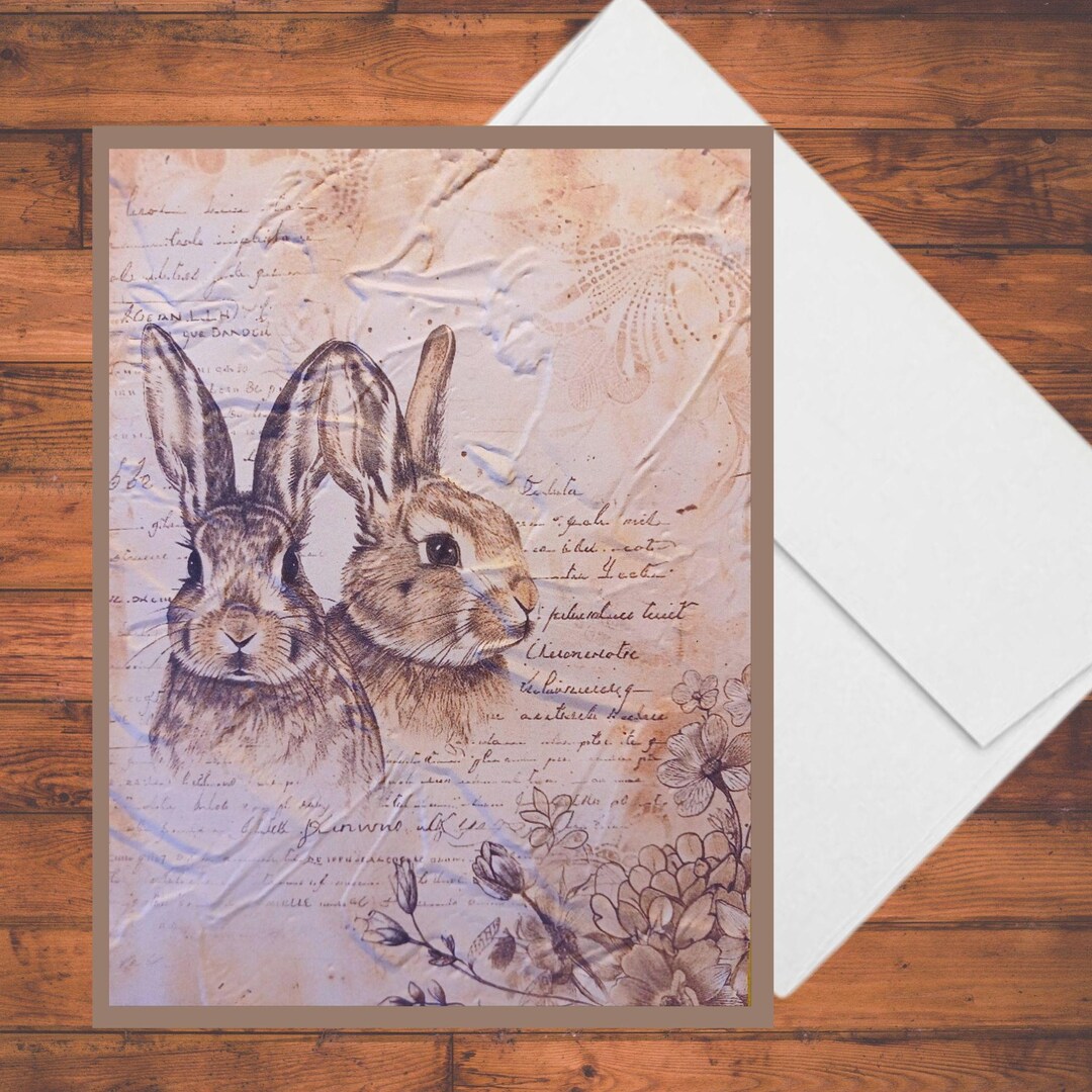6 Vintage Look Rabbits Bunny Embossed A2 (4-1/4" X 5-1/2") Card Set ...