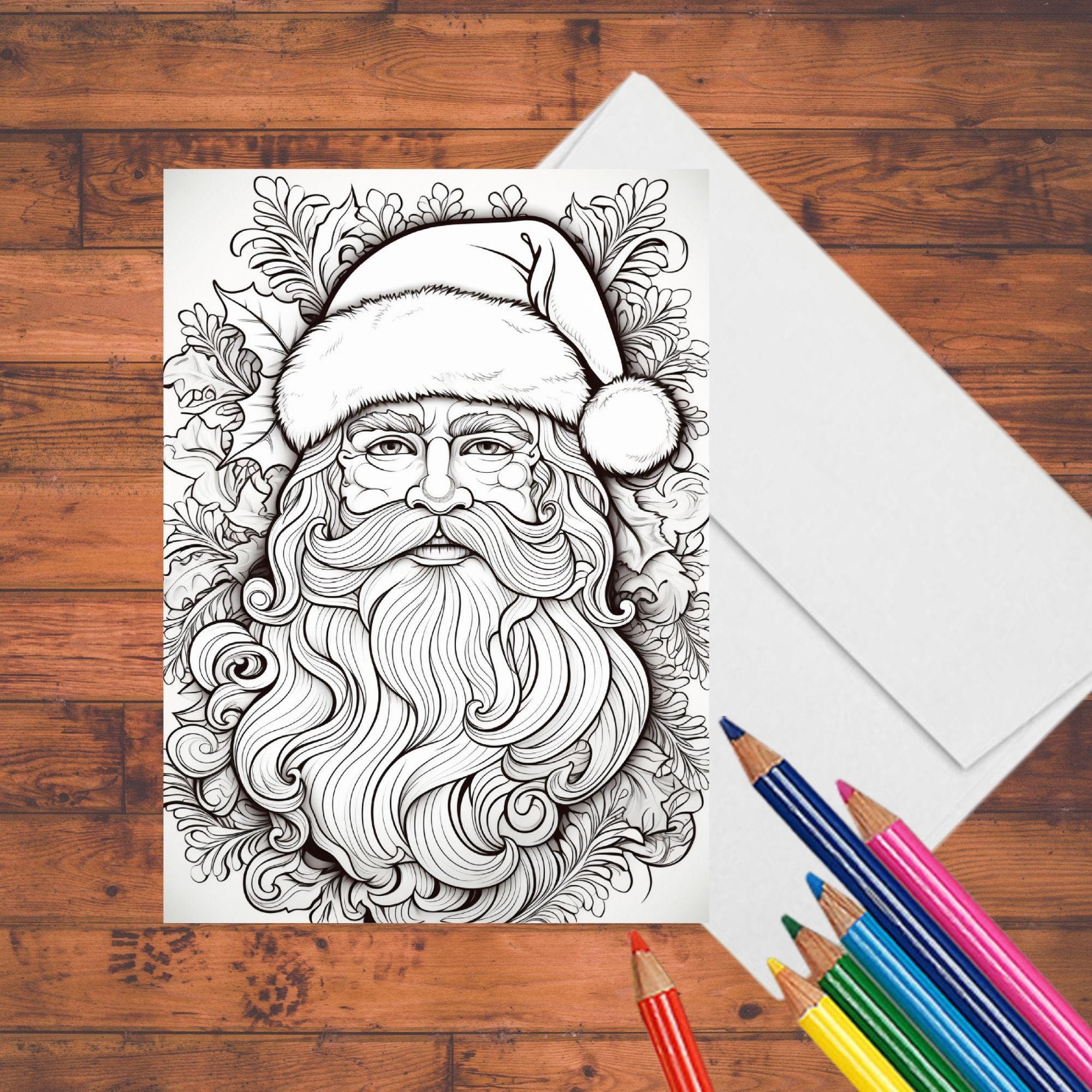 8 Christmas Coloring Cards: DIY A7 Holiday Greeting Card Kit With ...