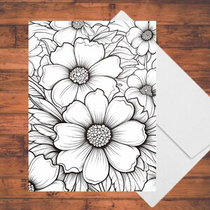 Set of 8 Bold Flowers Floral Coloring Cards, 5" X 7", Stationary Set ...