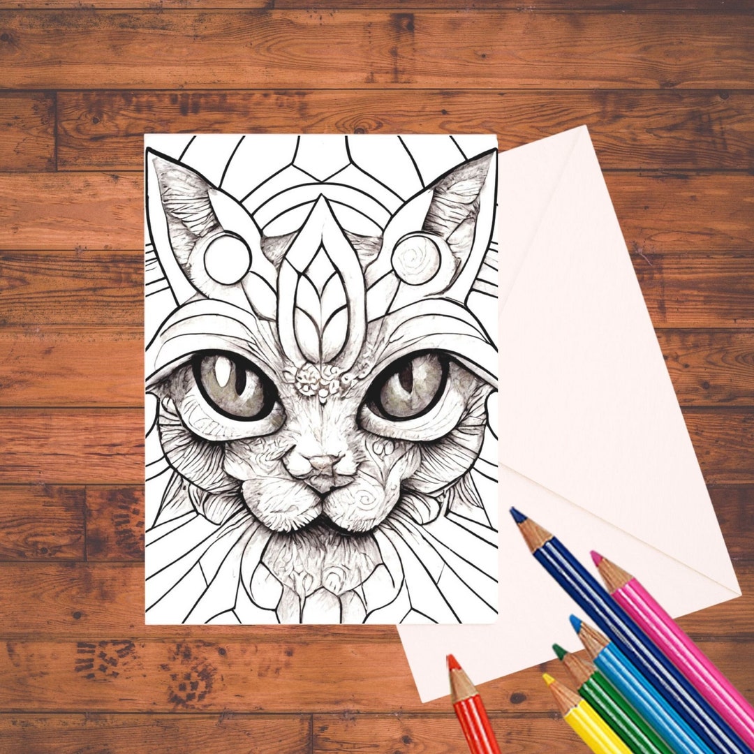 Warrior Cat Coloring Cards: 5x7 Blank Greeting Card Set - Etsy