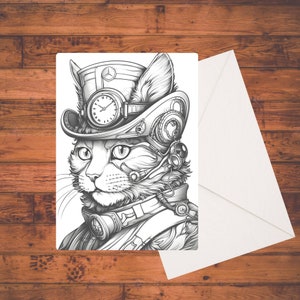 Set of 8 Steampunk Cat Coloring Cards, 5 X 7, Stationary Set, Adult ...