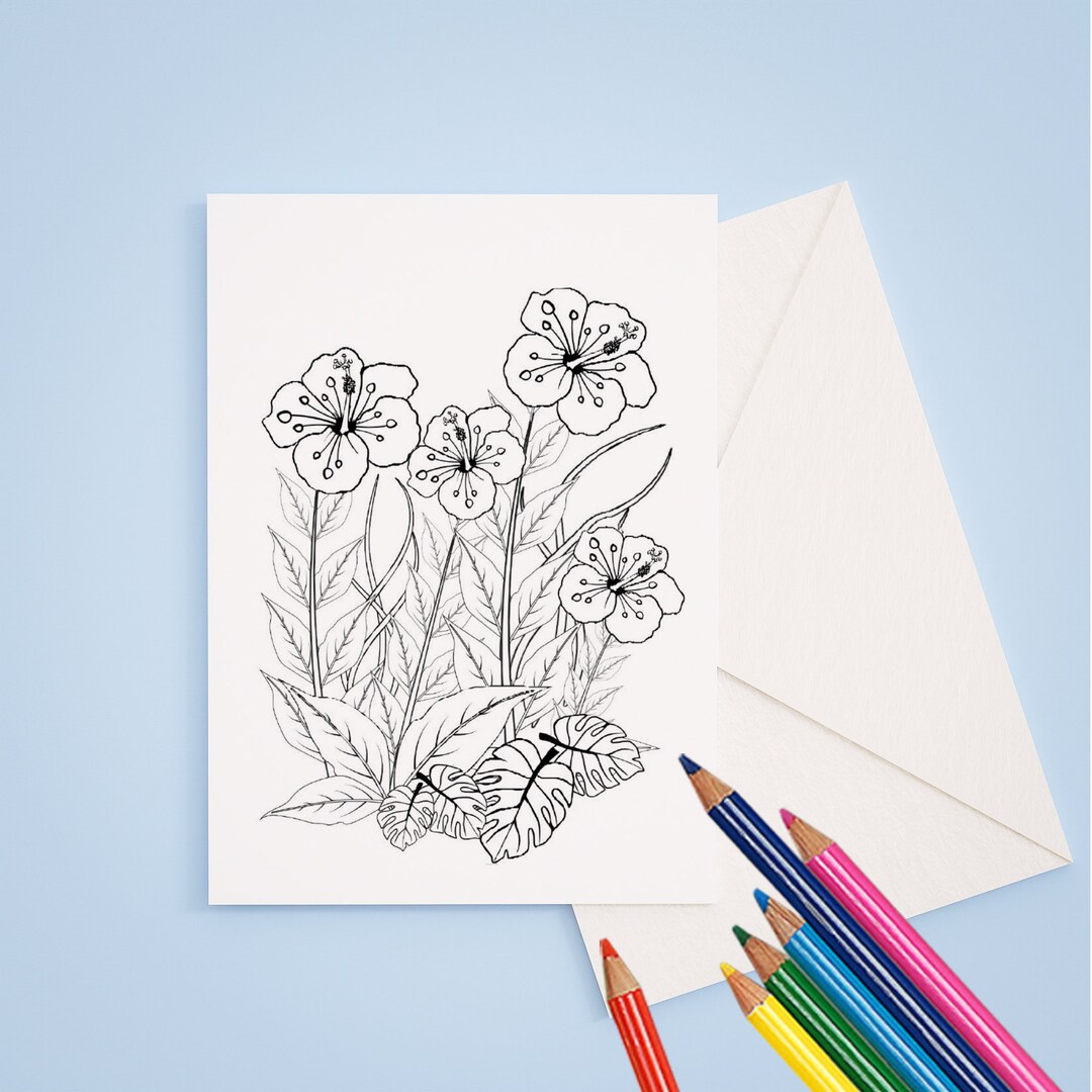 Set of 8 Floral Coloring Cards, 5 X 7, Stationary Set, Adult Coloring ...
