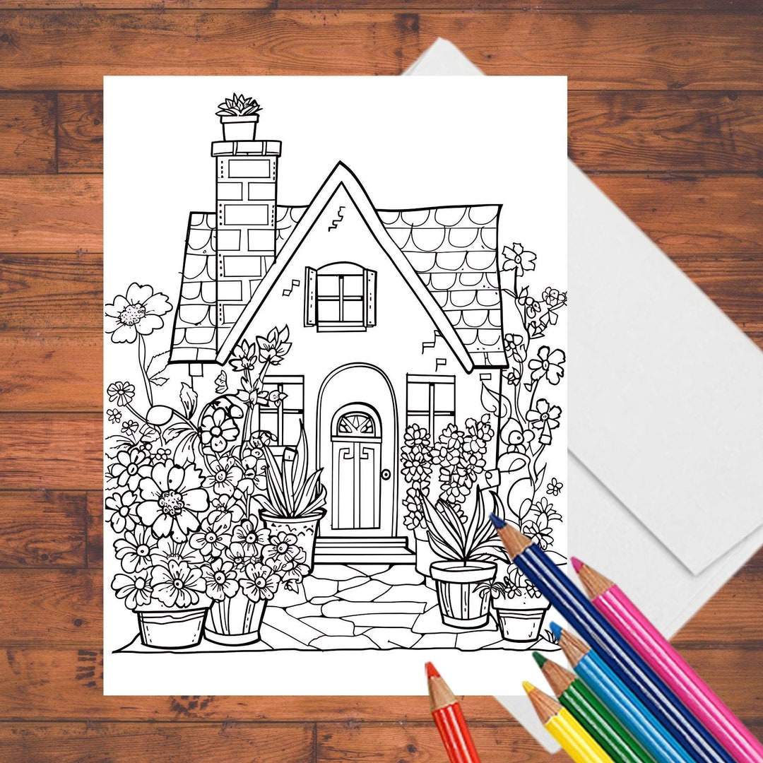 Whimsical Houses and Flowers Coloring Cards, 5" X 7", Personal ...
