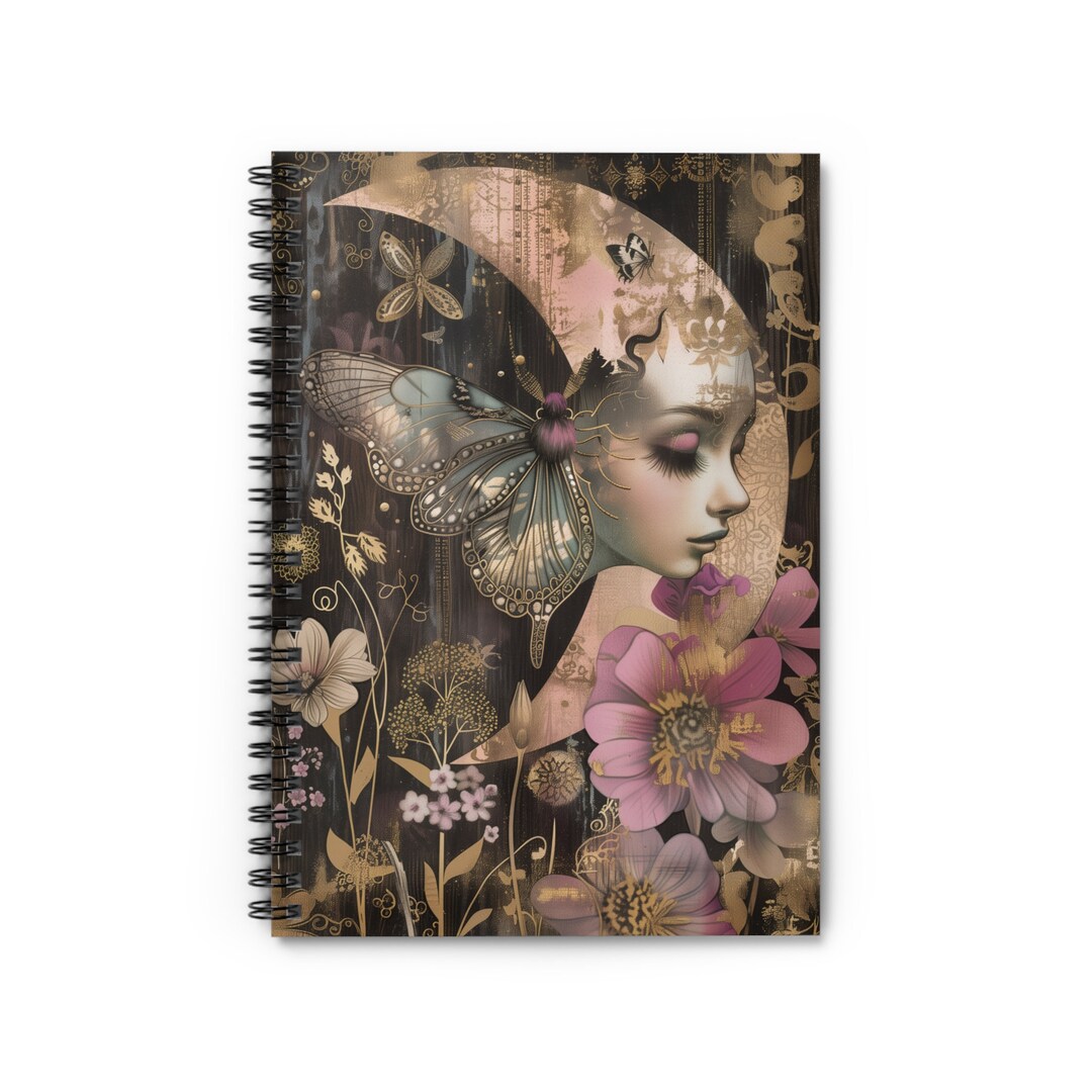 Moon Butterfly Floral Notebook, Vintage Victorian Design, Daily Lined ...