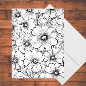 Set of 8 Bold Flowers Floral Coloring Cards, 5" X 7", Stationary Set ...