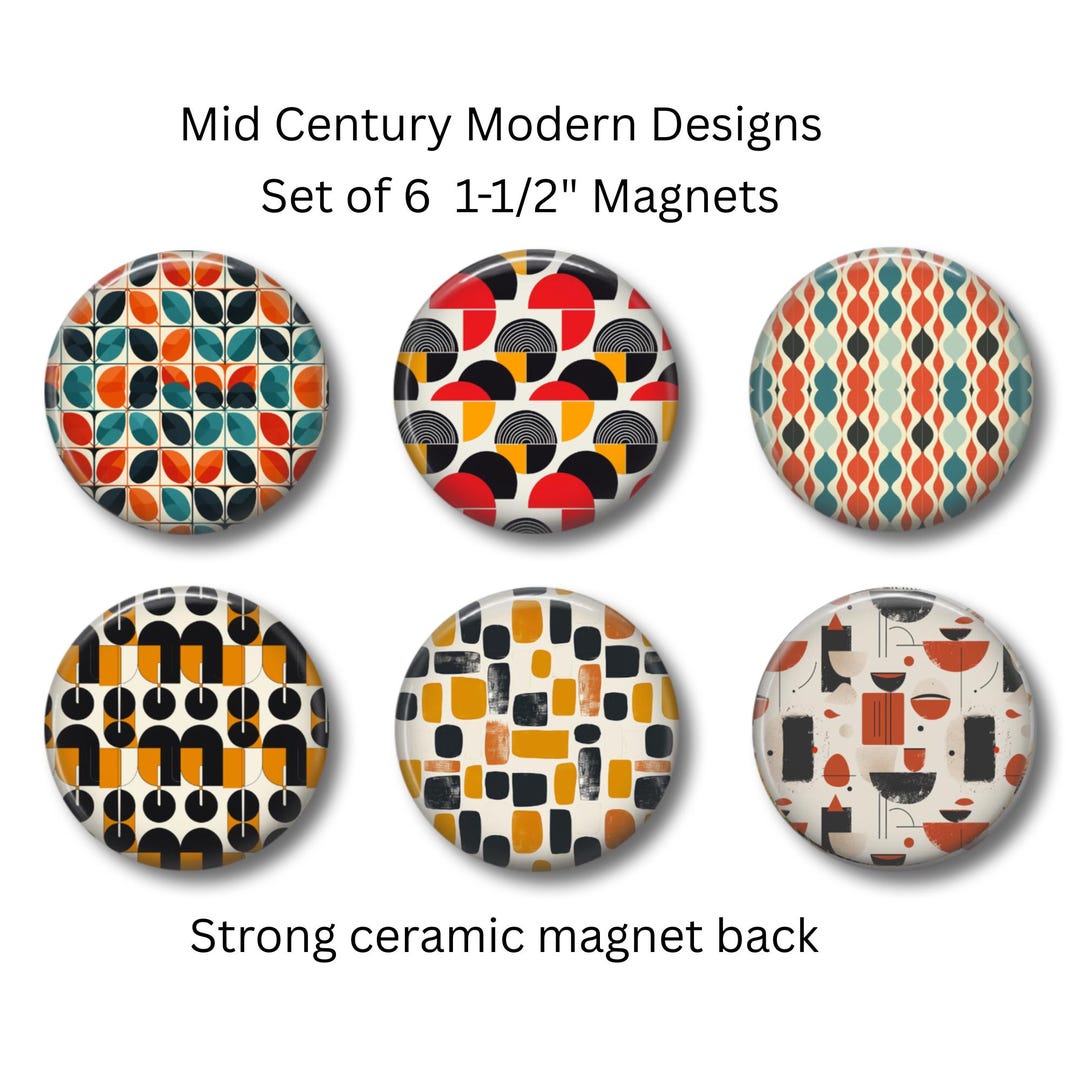 Mid-century Modern Refrigerator Magnets – Set of 6 | 1-1/2" Round ...