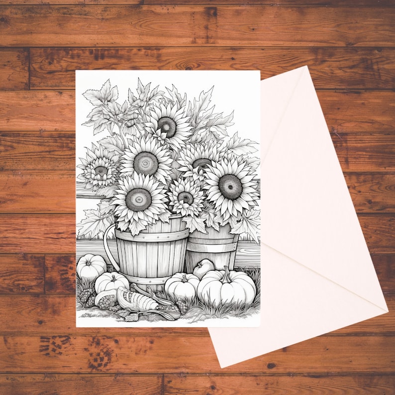 8 Autumn Farm Adult Coloring Cards Set: DIY A7 Card Kit With Envelopes ...