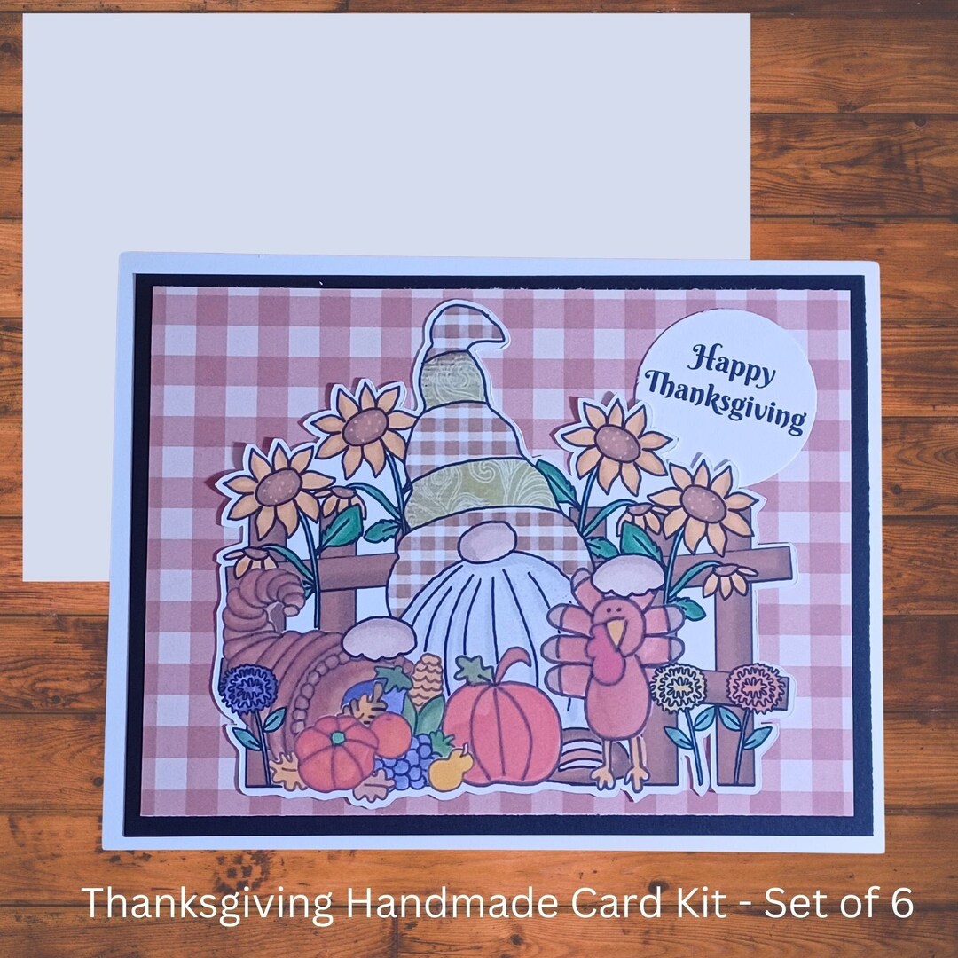 Happy Thanksgiving Autumn Gnome W/pumpkins Handmade Card Kit, Set of 6 ...
