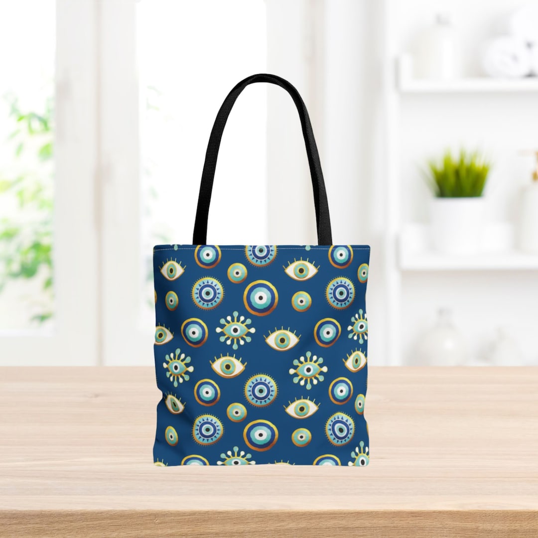 Evil Eye Design Tote Bag, AOP All Over Print With Black Handle ...