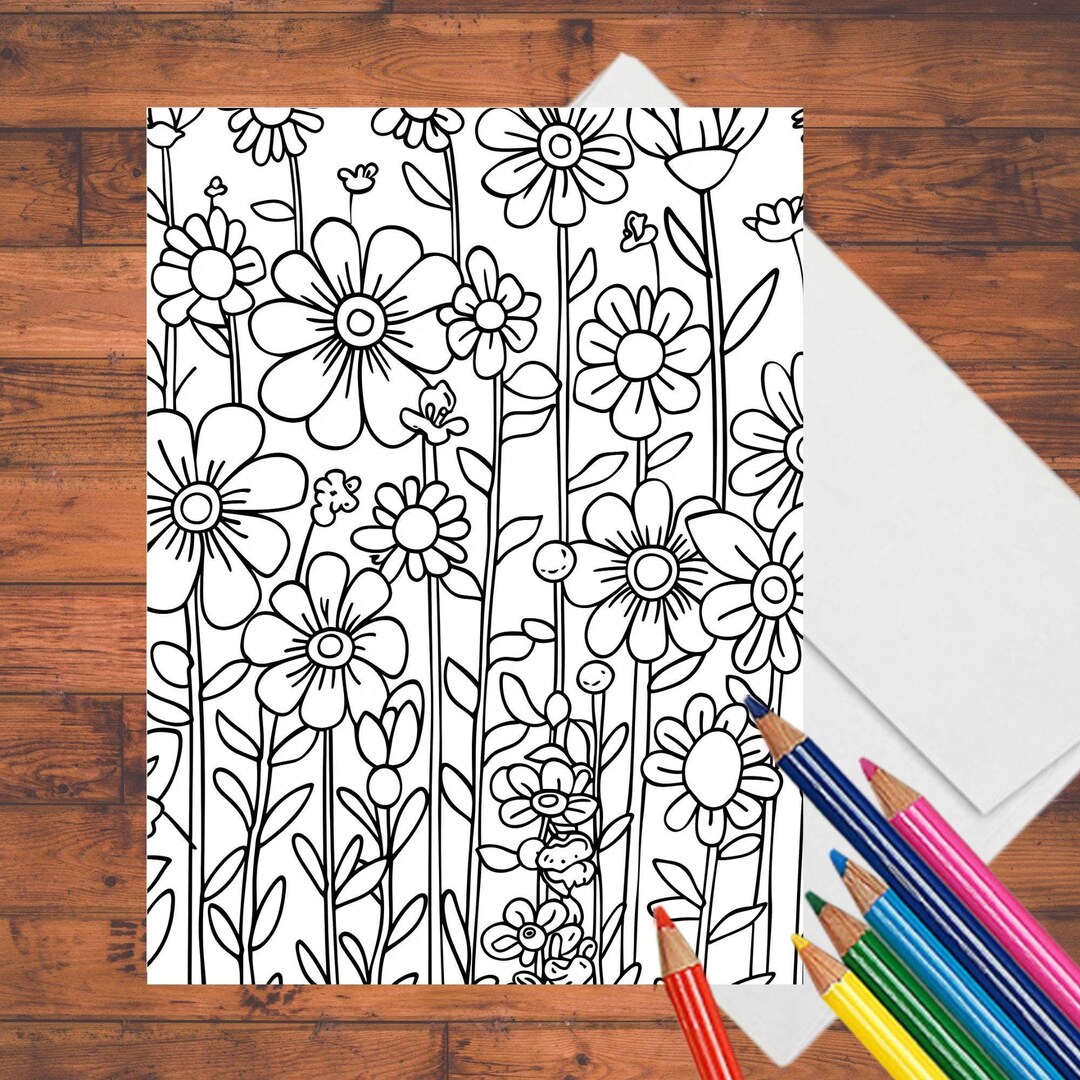 Floral Adult Coloring Cards: Doodle Flowers, DIY Greeting Card Set - Etsy