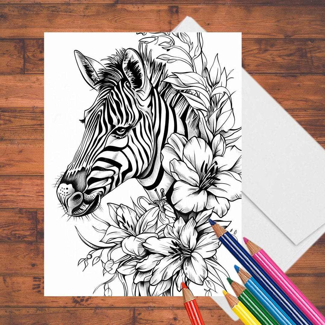 Exotic Animal Floral Coloring Cards: Personal Stationery Set With ...
