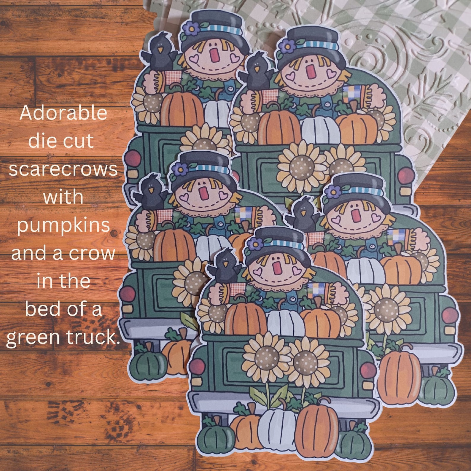 Happy Fall Y'all Scarecrow, Pumpkins, Crow in Pickup Truck Embossed ...