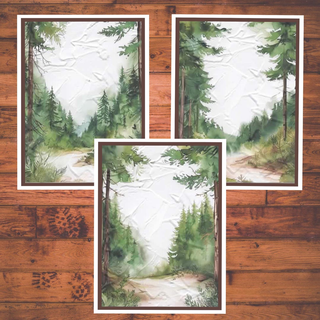 Masculine Watercolor Forest Scenic Embossed Card Kit, A2 W/envelopes ...