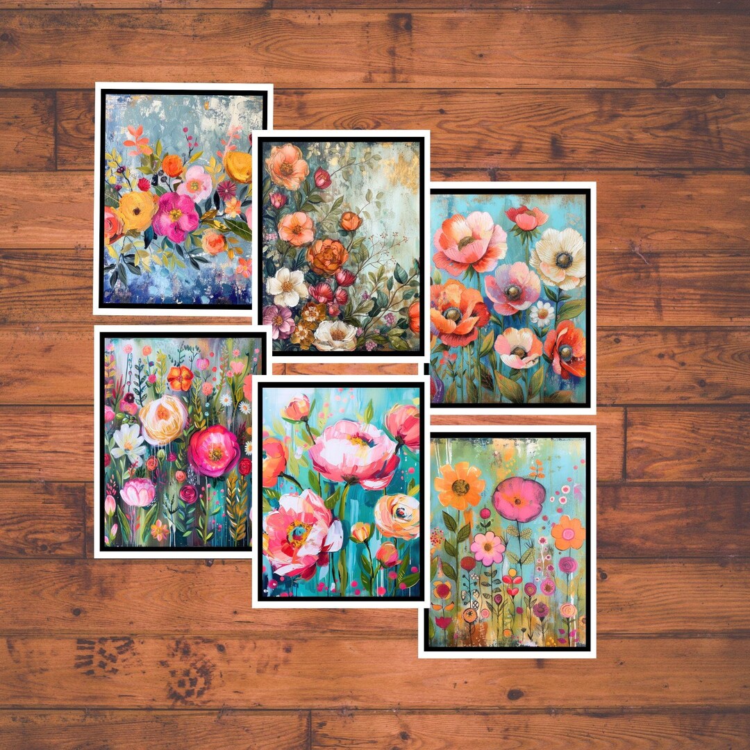 Bohemian BOHO Flowers Floral Handmade Cards, Set of 6 A2 Blank ...