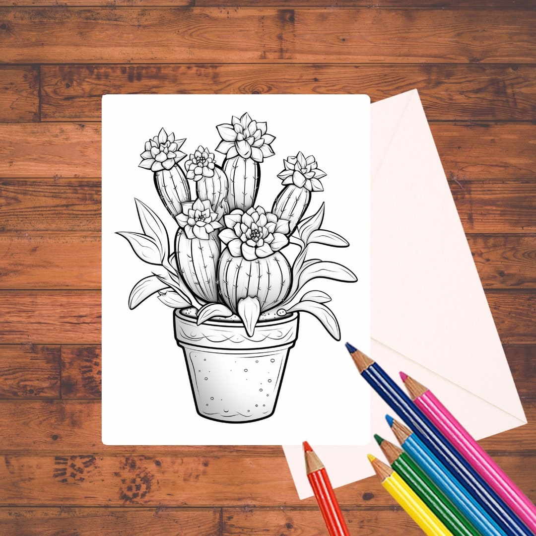 Cactus Succulents Coloring Cards: DIY Greeting Card Kit (set of 8) - Etsy