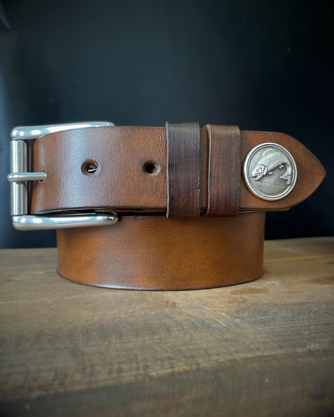 Men's Handmade Full Grain Leather Walnut Brown Fishing Belt With ...