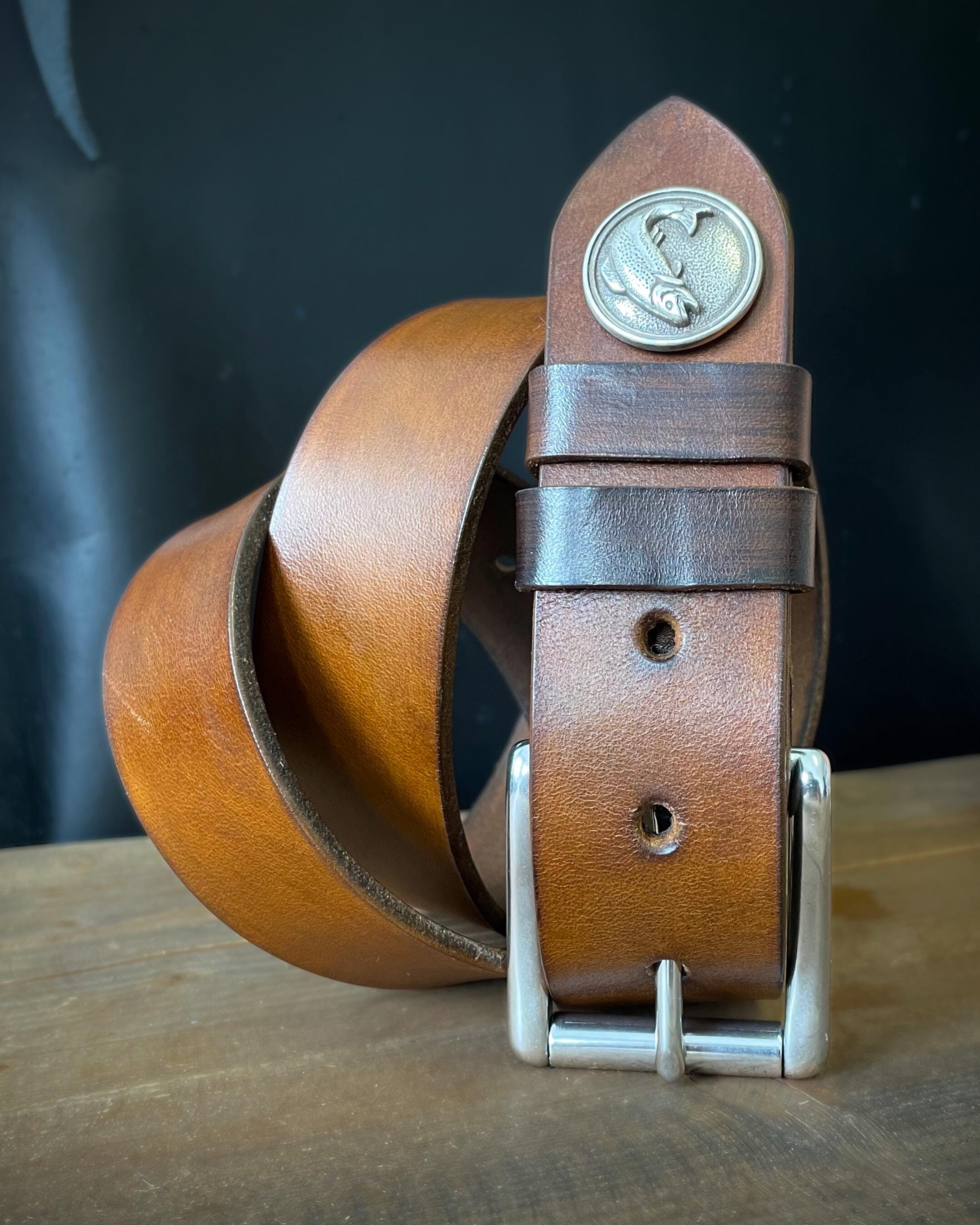 Men's Handmade Full Grain Leather Walnut Brown Fishing Belt With ...
