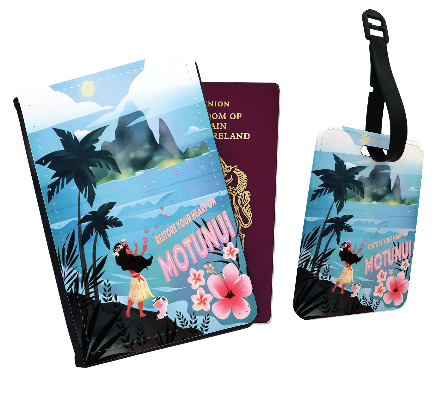 Personalised Faux Leather Passport Cover and Luggage Tag Disney Moana ...