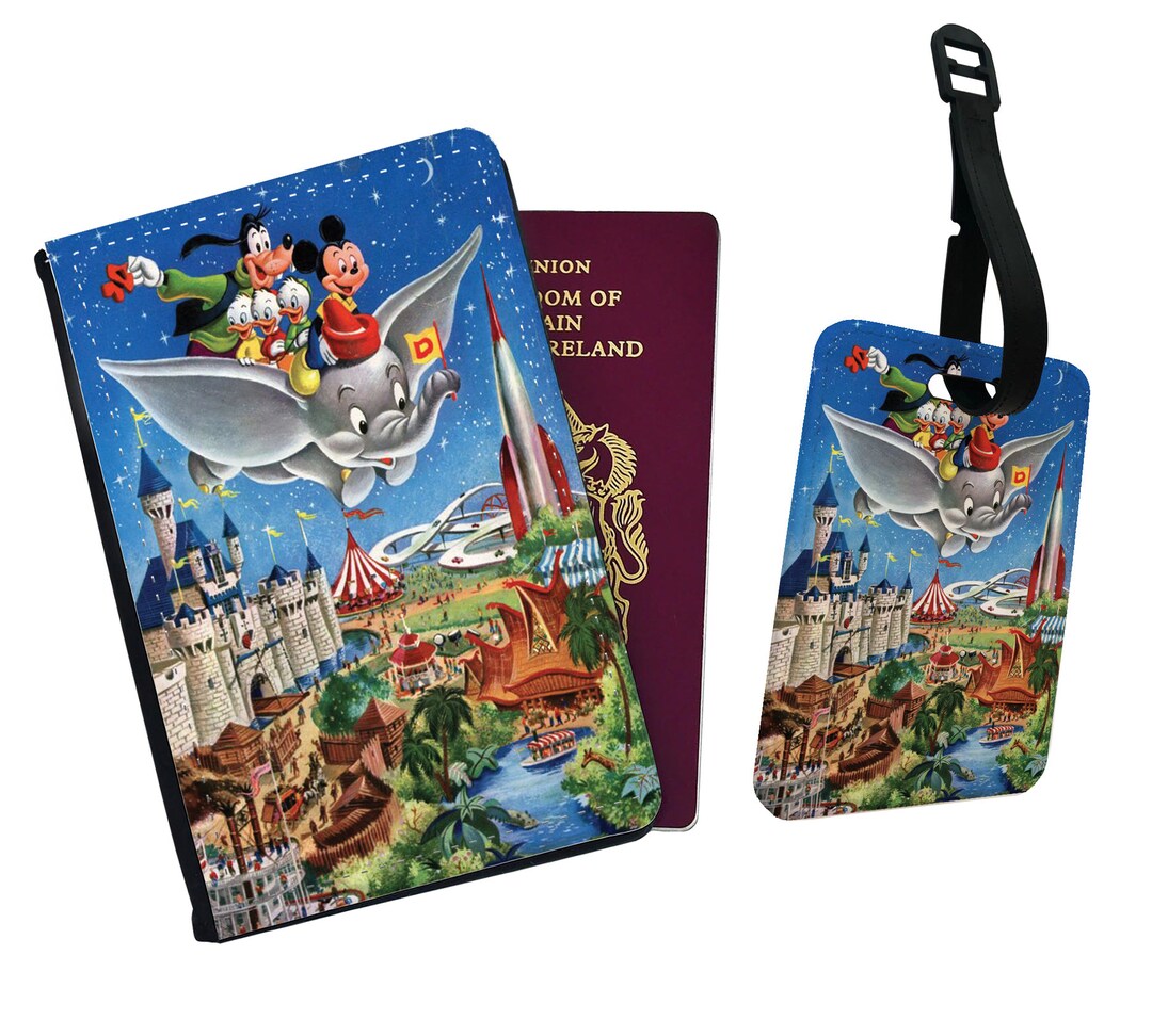 Personalised Faux Leather Passport Cover and Luggage Tag Mickey, Dumbo ...