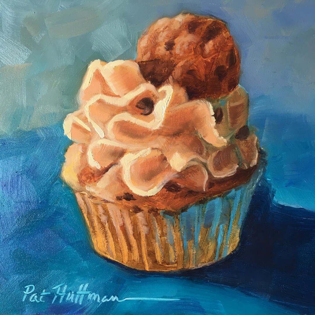 Chip O’ Chocolate OIL Painting by Pat Huffman 6 X 6 Dessert Cupcake - Etsy