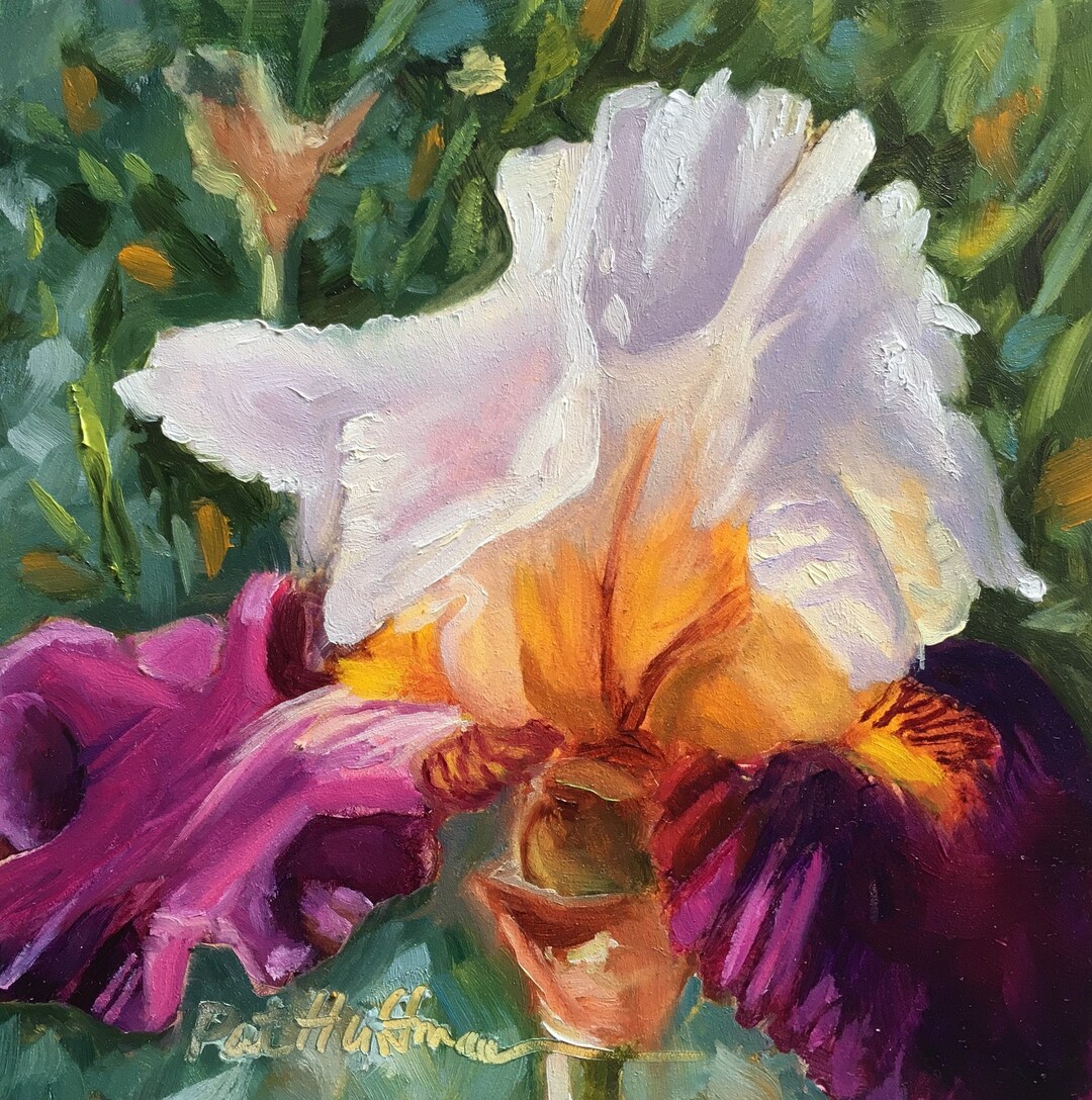 Purple and White Iris Original Oil Painting by Pat Huffman Art, Flower ...
