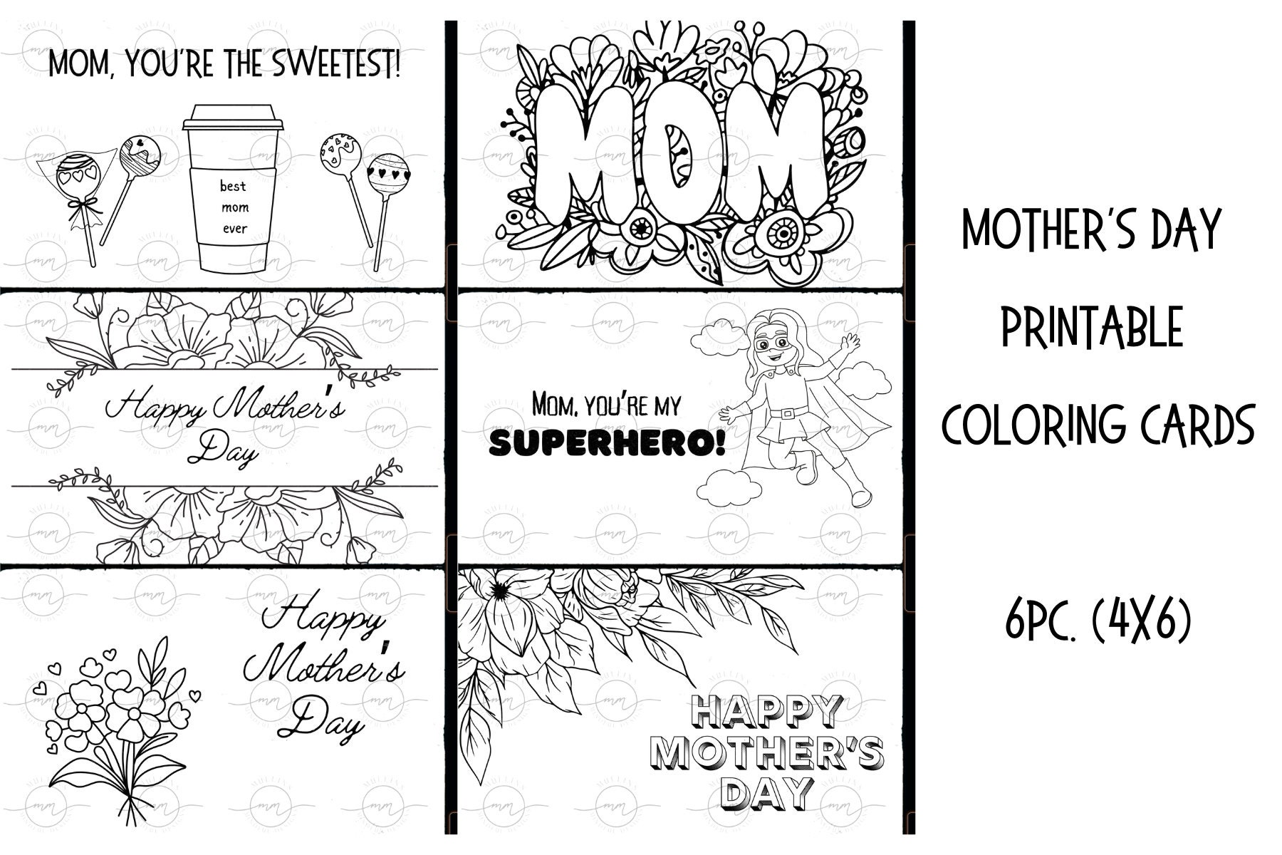 Printable Mother's Day Coloring Cards Set of 6 4x6 Digital Download - Etsy