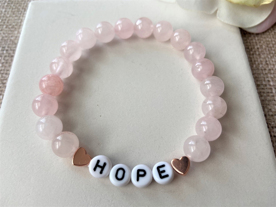 Hope Beaded Bracelet, Personalized Letter Bracelet, Rose Quartz ...