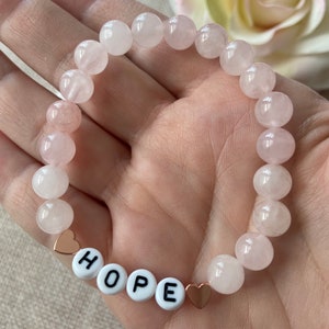 Hope Beaded Bracelet, Personalized Letter Bracelet, Rose Quartz ...