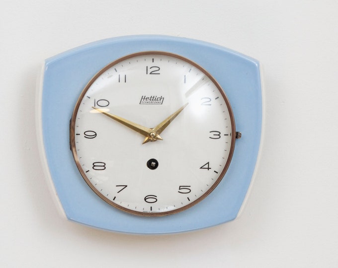 Stunning Blue Vintage Hettich Ceramic Clock // German Kitchen Clock ...