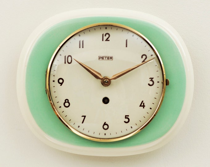 Vintage Mint Green Peter Ceramic Wall Clock 1950s // Working German ...