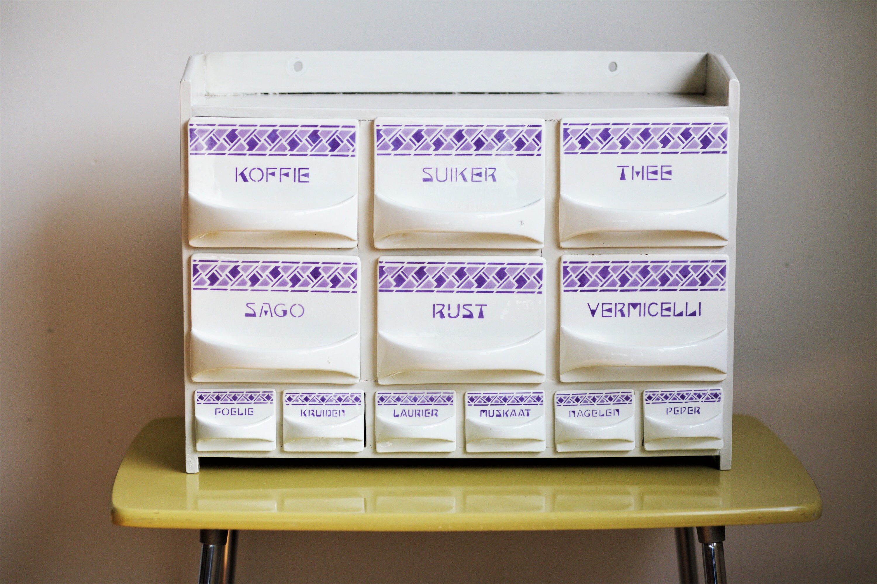 Rare Art Deco Dutch Spice Cabinet With Geometric Decoration in Lilac ...