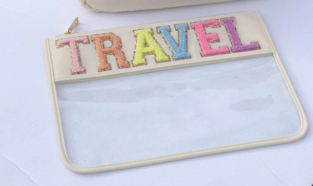 Travel CHENILLE LETTER POUCH, on the Go Clear Bag, Accessories Bag ...