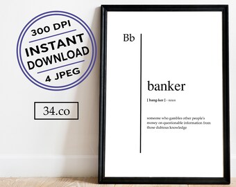 Banker Funny Definition Print Gift for Banker Bank Worker Gift Office ...