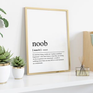 Noob Definition Print Home Print Gaming Prints Gaming - Etsy