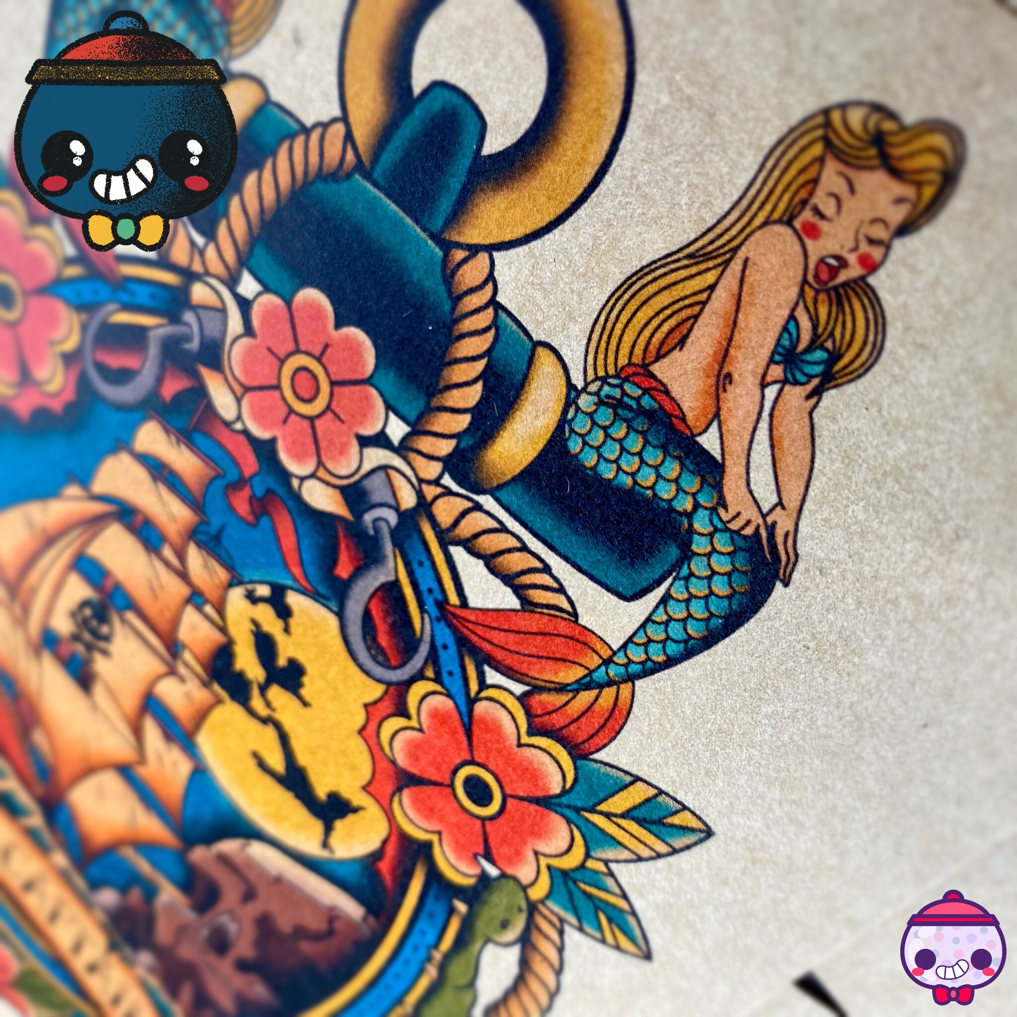 Disneys Peter Pan & Captain Hook Nautical Style Tattoo Flash Sheet the ...