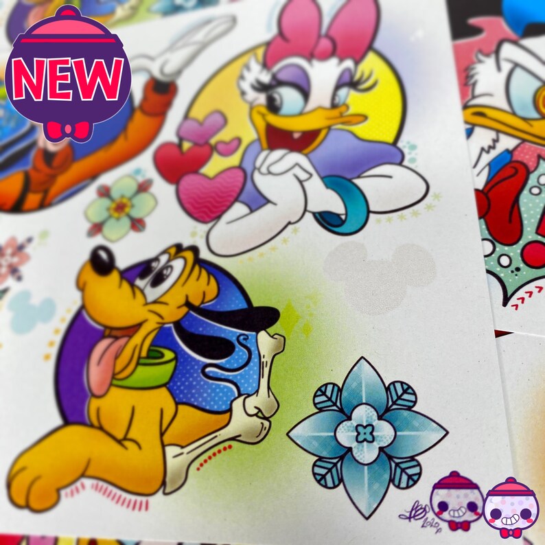 90s Disney Style Tattoo Flash Sheet A5 Print - Etsy