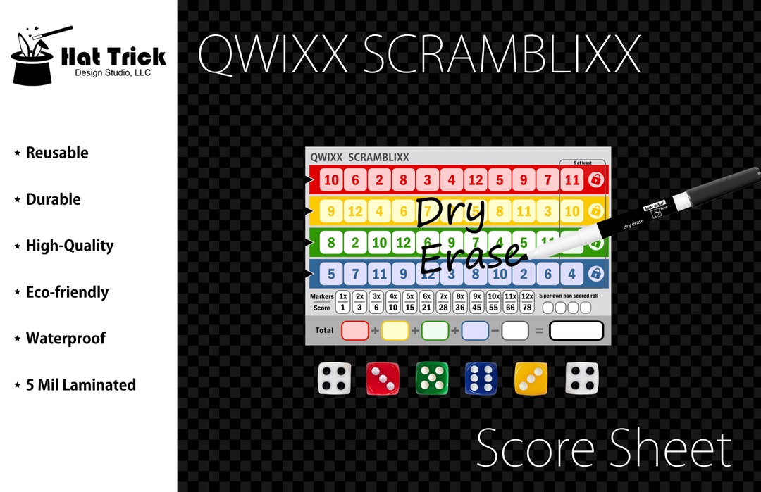 Laminated QWIXX SCRAMBLIXX Score Sheet, Waterproof, Reusable, Wet Erase ...